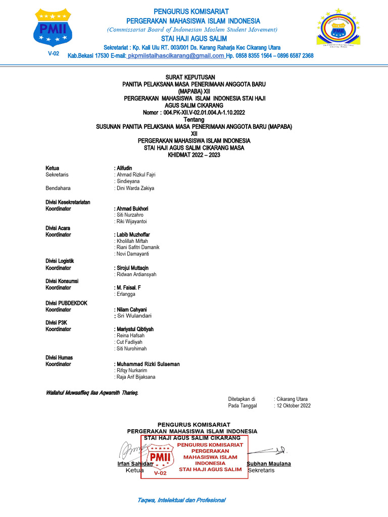 Susunan Panitia MAPABA XII 2022-2023 | PDF