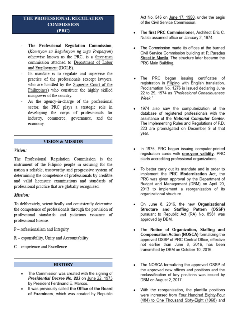Overview of the Professional Regulation Commission | PDF