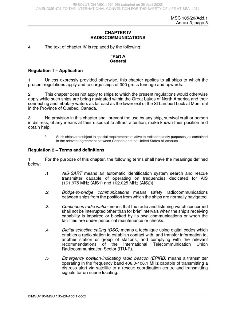 SOLAS Chapter IV Radiocommunication - 1 January 2024 | PDF | Telecommunications Engineering ...