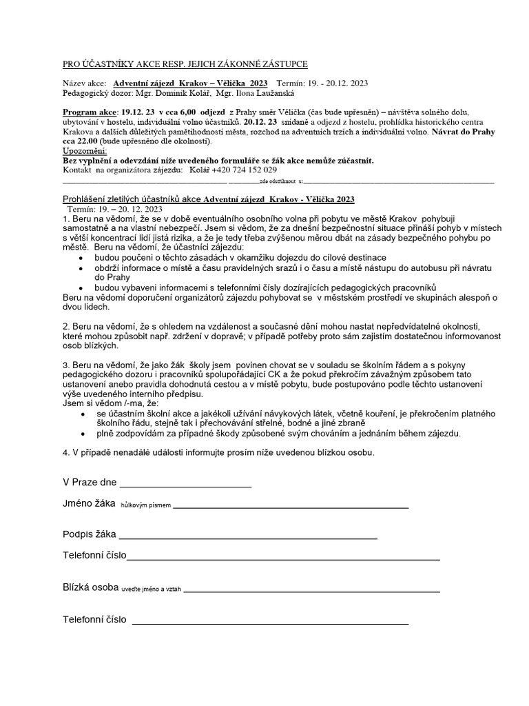 V Praze Dne Jméno Žáka: Zde Odstřihnout X | PDF