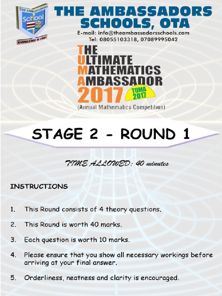 TUMA Mathematics Past Questions | PDF | Teaching Methods & Materials