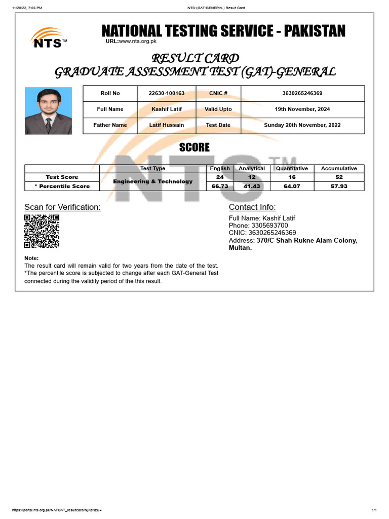 Nts (Gat General) Result Card | PDF