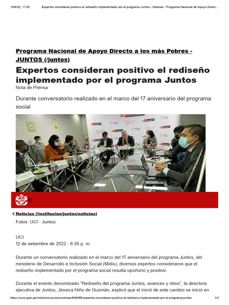 Expertos Consideran Positivo El Rediseño Implementado Por El Programa Juntos | PDF