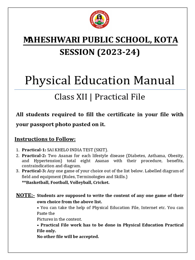 Physical Education Lab Manual Class Xii Practical File 2023-24-1 | PDF | Wellness