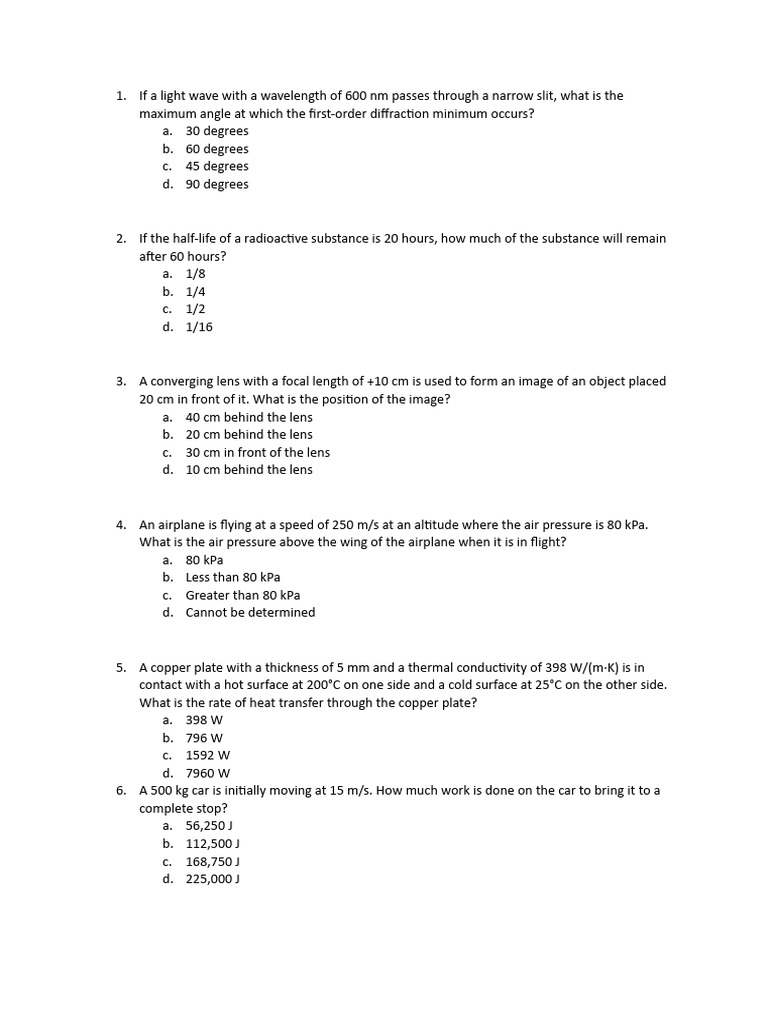 Physics Quiz - Questions | PDF | Light | General Relativity