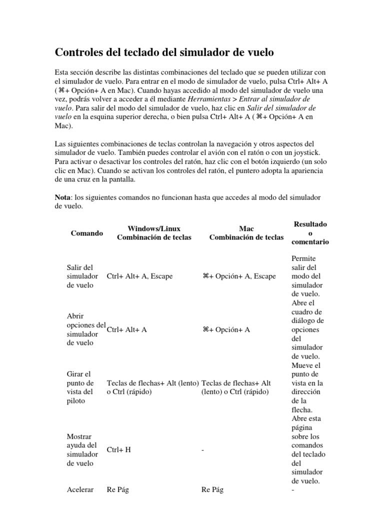 Controles Del Teclado Del Simulador de Vuelo (Google Earth) | PDF ...