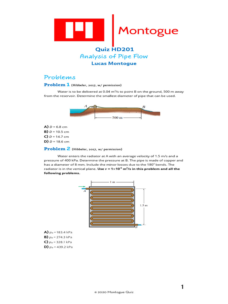 Pipe Flow Analysis and Calculations | PDF | Pipe (Fluid Conveyance ...