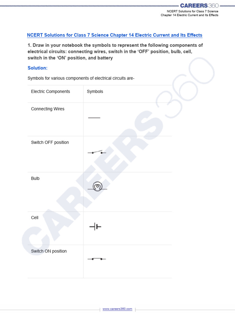 NCERT Solutions For Class 7 Science Chapter 14 Electric Current and Its Effects | PDF | Electric ...