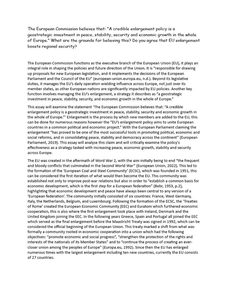 The European Commission essay b | PDF | European Union | Enlargement Of ...
