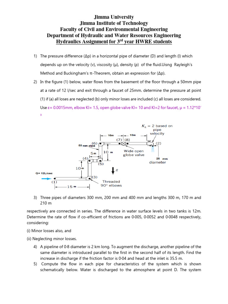 Hydraulics Assignment 2 | PDF | Tap (Valve) | Gas Technologies