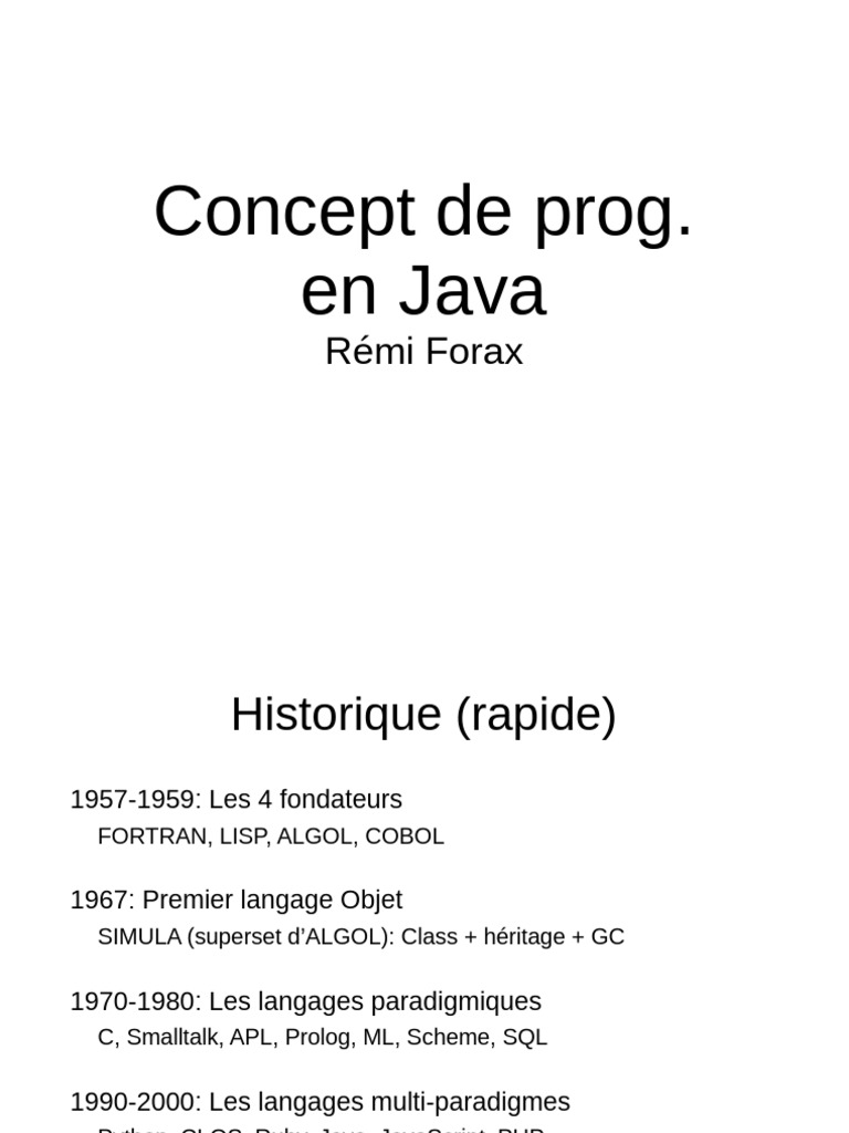 Histoire et Concepts de la Programmation Java | PDF | Java (Langage de programmation) | Langage ...