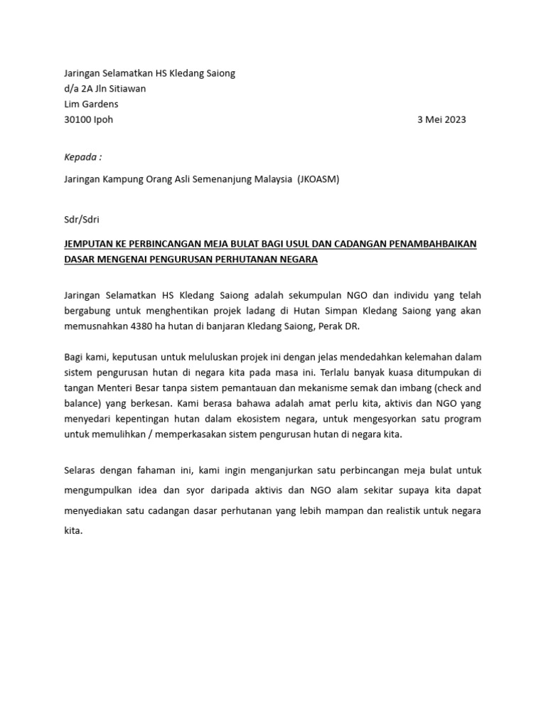 Roundtable Invitation Letter JKOASM | PDF