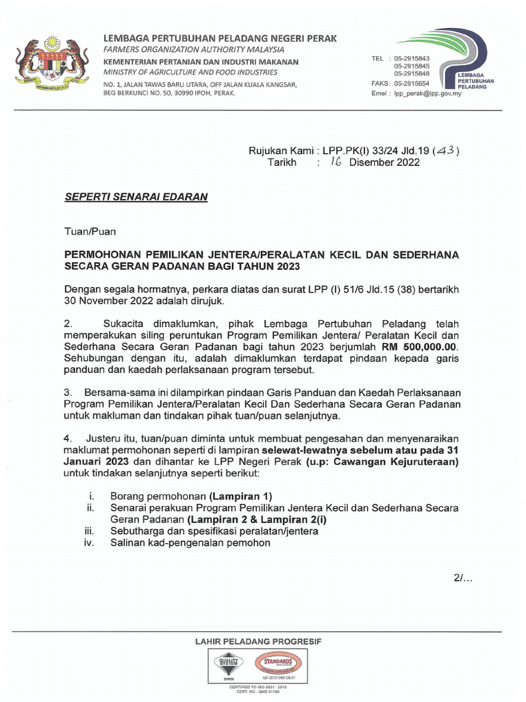 Surat Edaran Permohonan Matching Grant 2023 | PDF