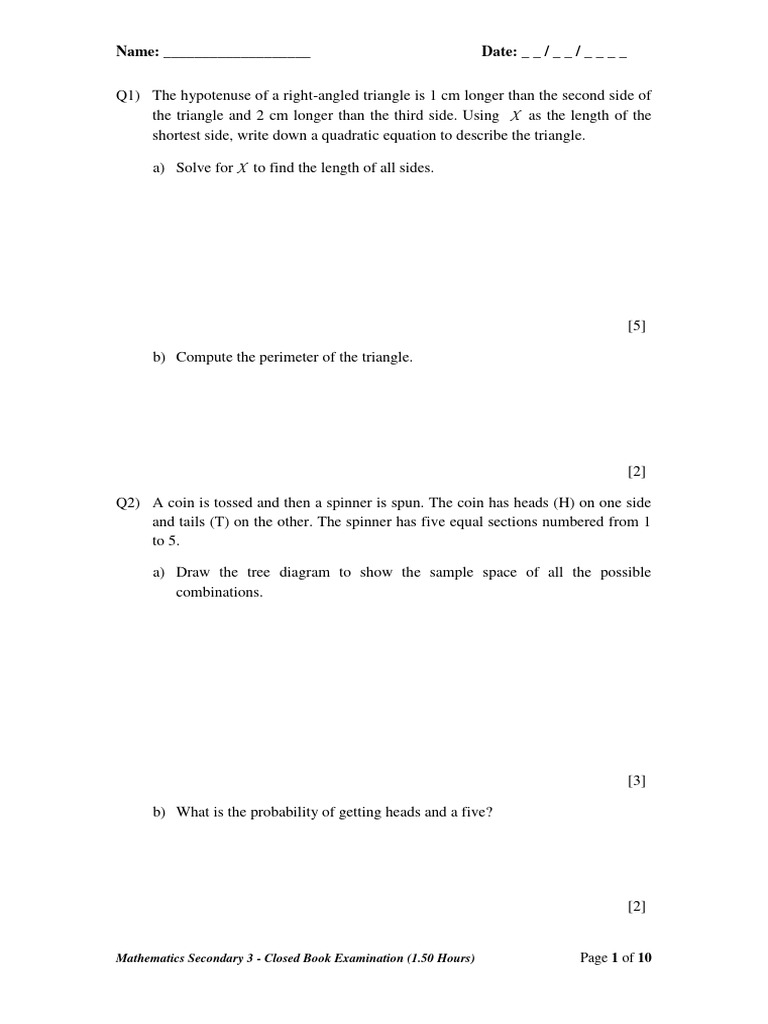 Secondary 3 Math Exam | PDF | Triangle | Taxes
