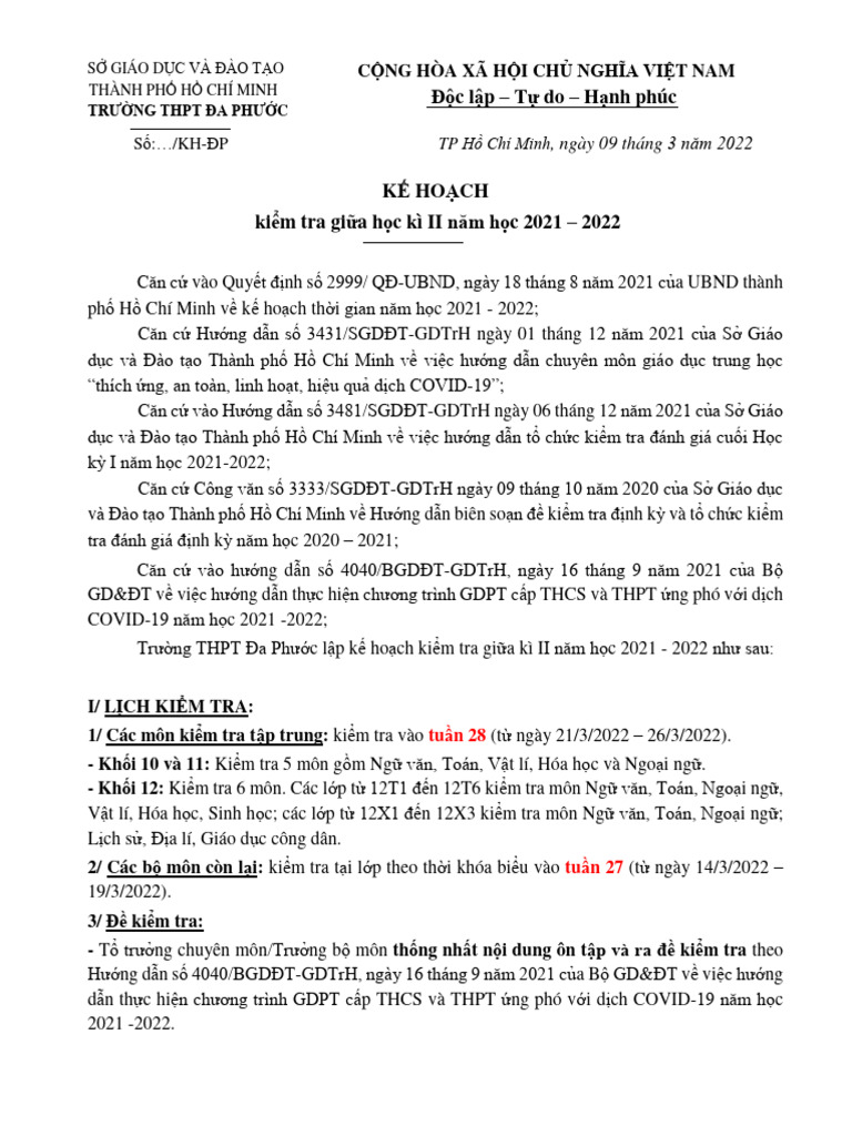 1.ke Hoach KT Gi A HK2 21-22 | PDF