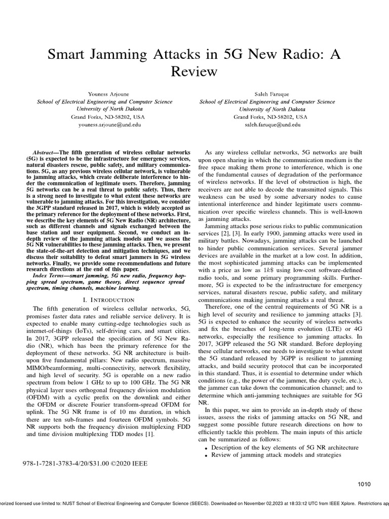 2020-Review On Smart Jamming Attacks in 5G New Radio A Review | PDF