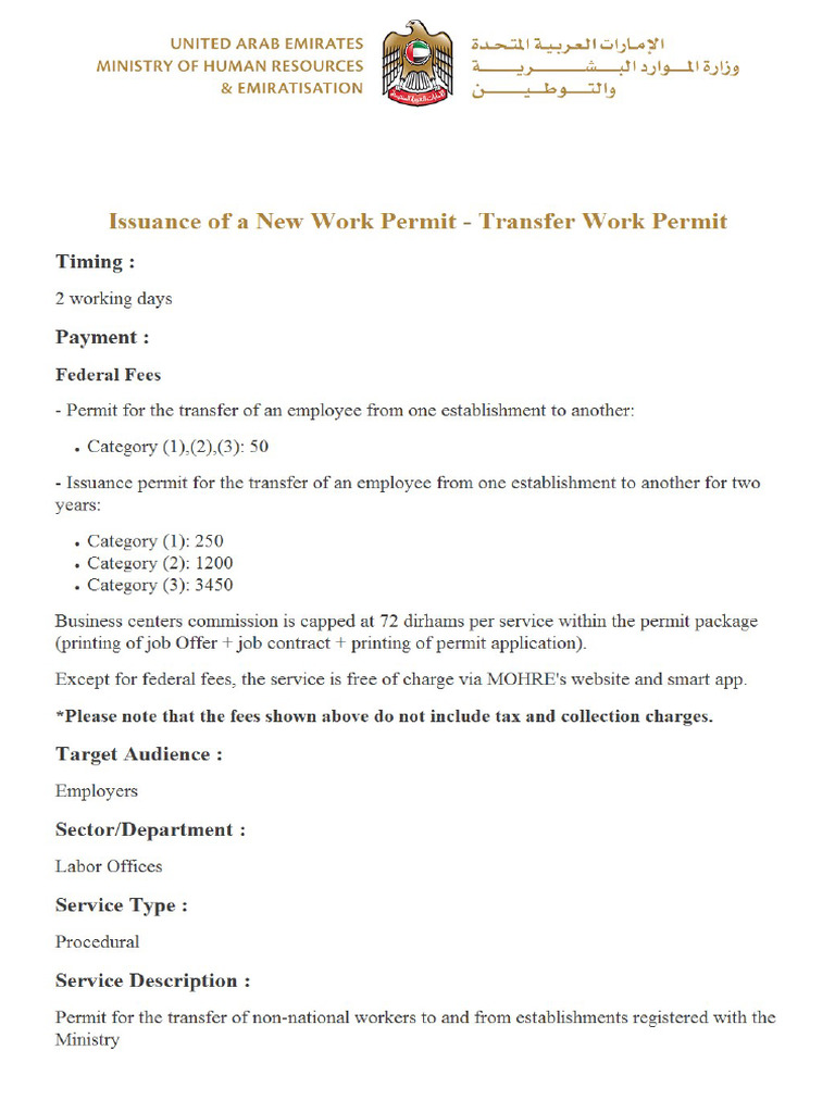 Issuance of a New Work Permit - Transfer Work Permit | PDF