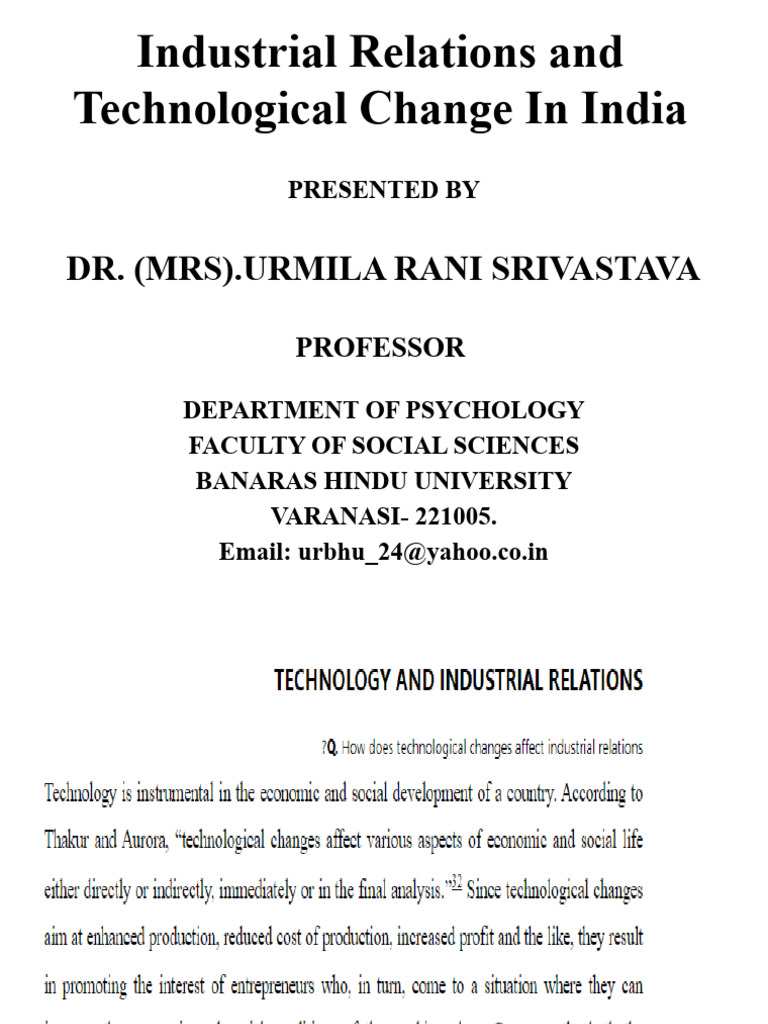 Urs Unit-1 Lec-3 Ir and Tech Change New D 2023 | PDF | Lean Manufacturing | Automation