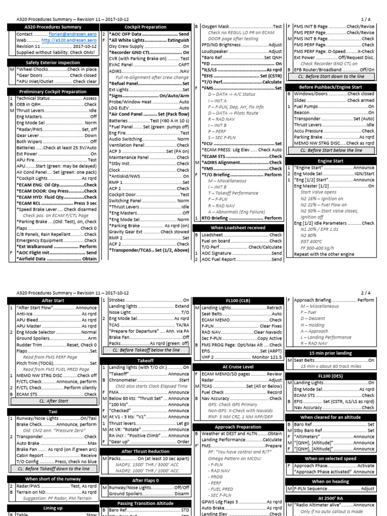 A320 Procedures Summary | PDF | Technology & Engineering | History