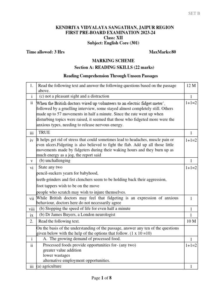 Eng (Core) Xii MS Set B | PDF | Beauty