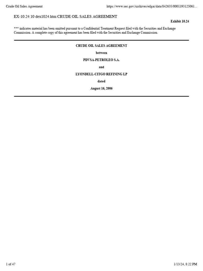 Crude Oil Sales Agreement Overview | PDF | Prices | Oil Tanker