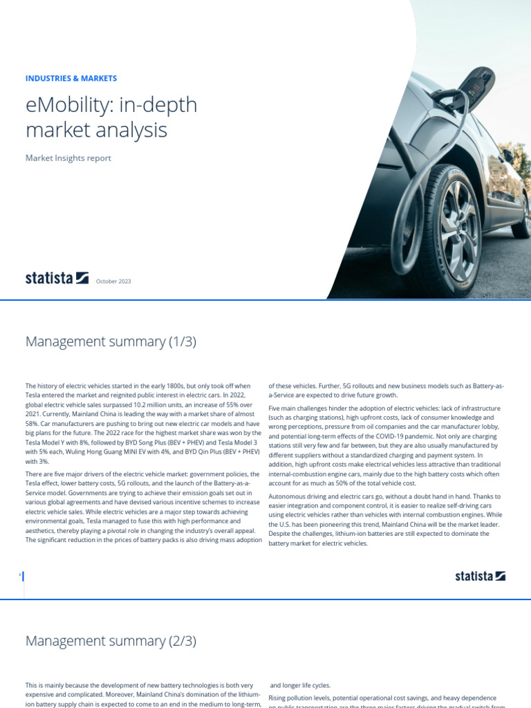 Free Sample Study Id49240 Emobility - Market Insights and Data Analysis | PDF | Electric Vehicle ...