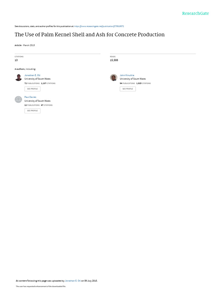 The Use Of Palm Kernel Shell And Ash For Concrete Production Pdf