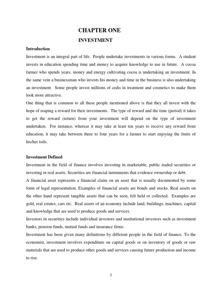 CHP 1. Introduction To Investment | PDF | Investing | Stocks