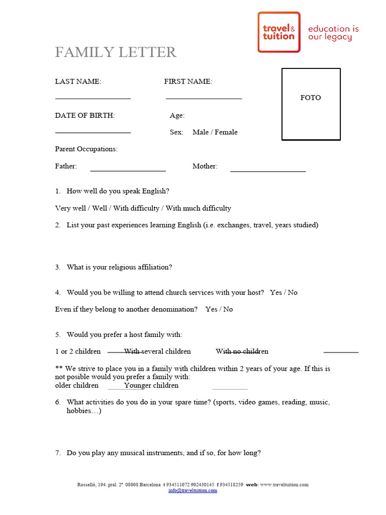 Family Letter | PDF | Behavioural Sciences | Clinical Medicine