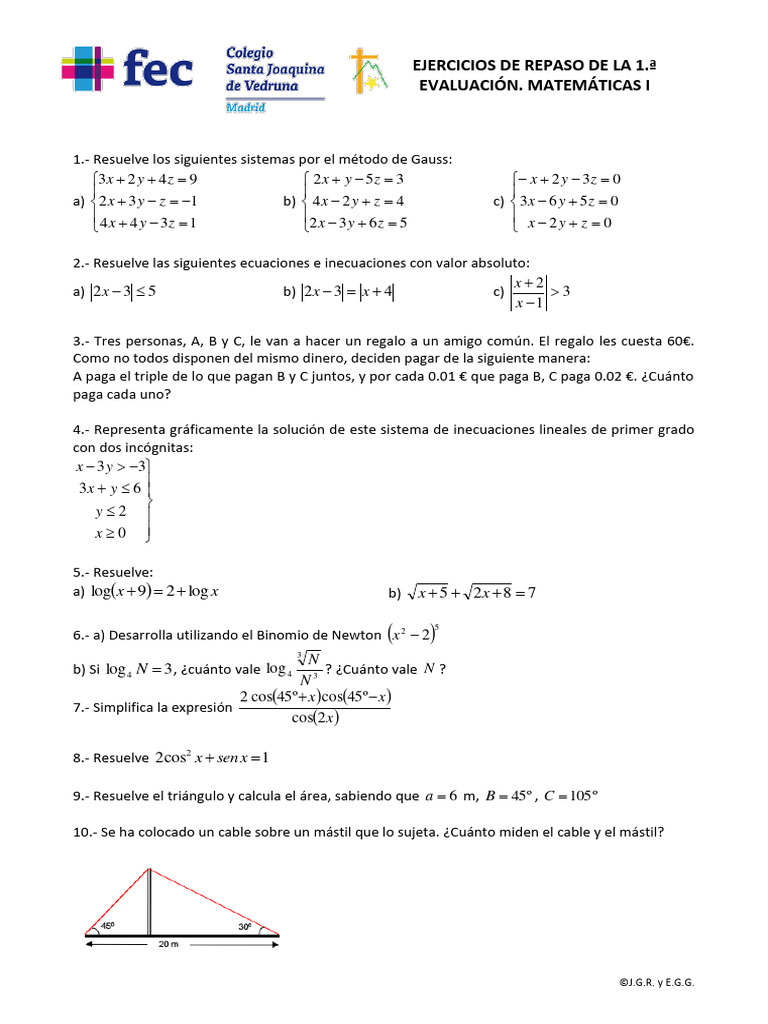 02 Repaso 1. Eval Soluciones | PDF | Matemáticas | Álgebra