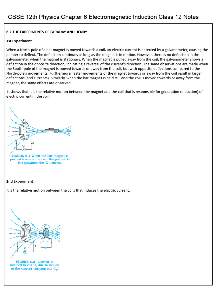 Cbse 12th Physics Chapter 6 Electromagnetic Induction Class 12 Notes | PDF