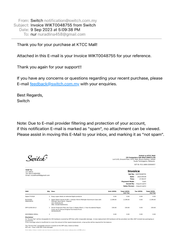 Invoice WIKT0048755 From Switch | PDF | Invoice | Service Industries