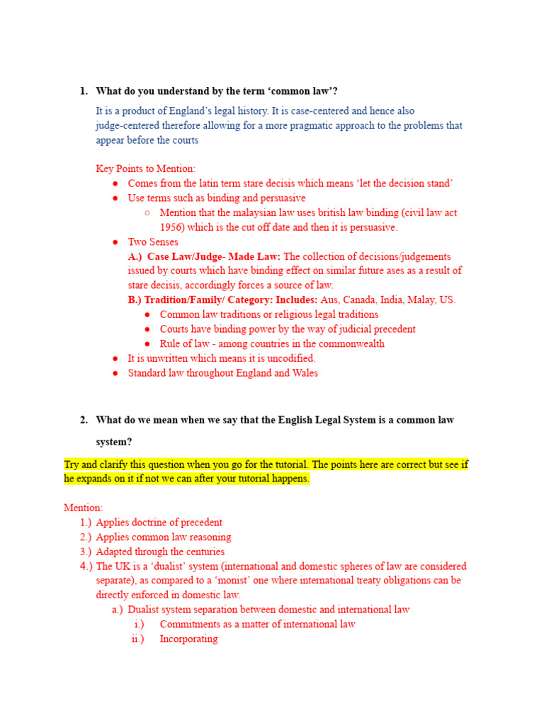 ELS Tutorial 1 | PDF | Precedent | Common Law