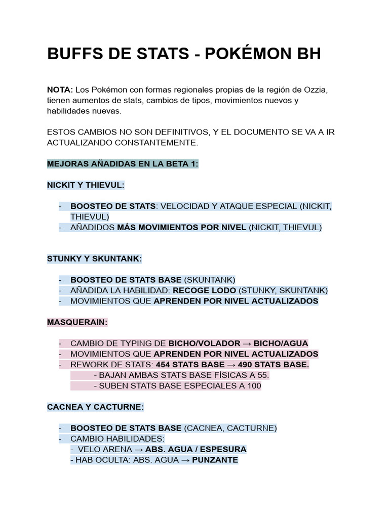 Buffs de Stats en Pokémon BH Beta 1 | PDF