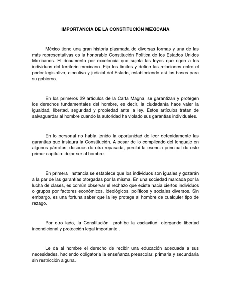 Importancia De La Constitución Mexicana Pdf Derecho Constitucional