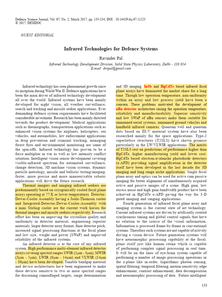 Advances in Infrared Technology for Defense | PDF | Sensor | Infrared