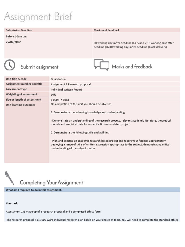 Dissertation Assignment 1 MAIN BRIEF | PDF | Methodology | Cognition