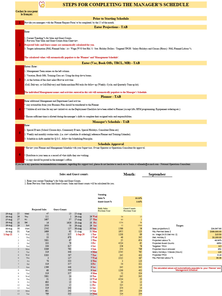 2 McCowan September 2021 - FHPI Enhanced Managers Schedule Planner - As of Aug 19 | PDF | Foods