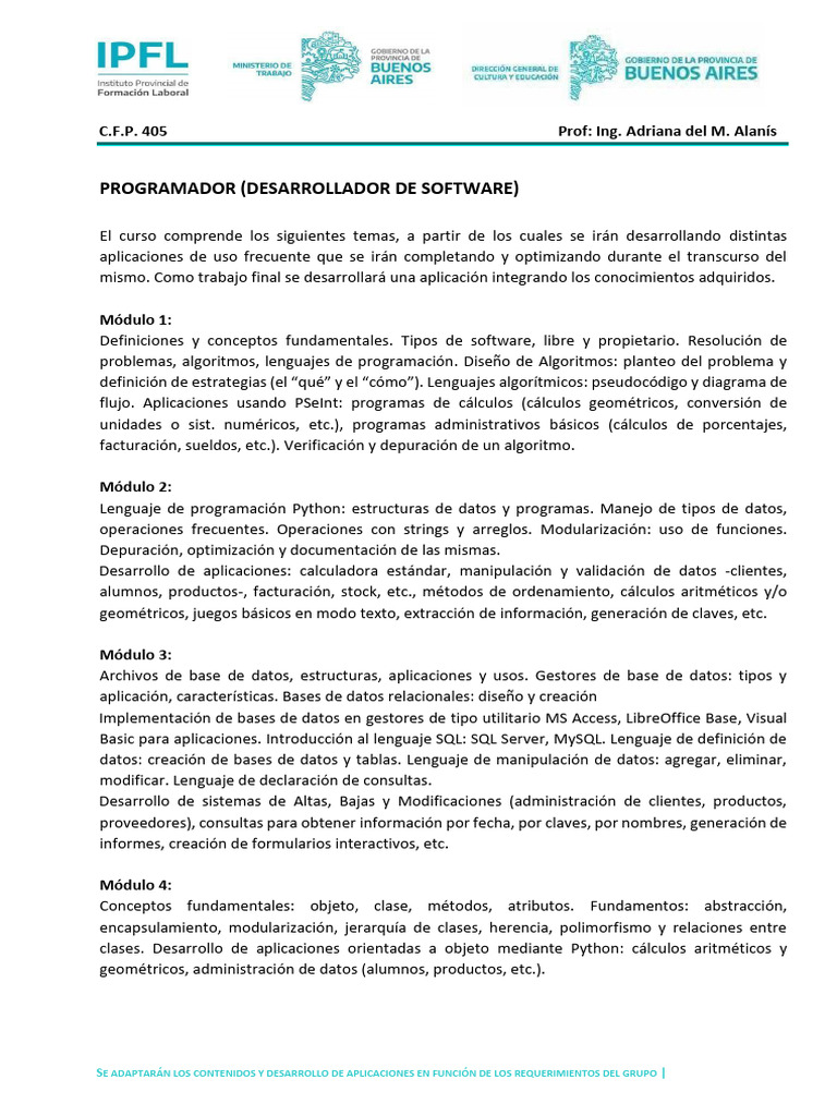 Curso Programador | PDF | Bases de datos | Lenguaje de programación