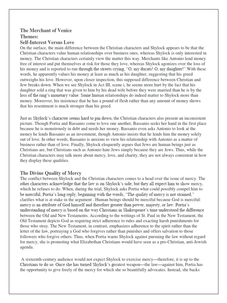 The Merchant of Venice Themes | PDF | The Merchant Of Venice | Shylock