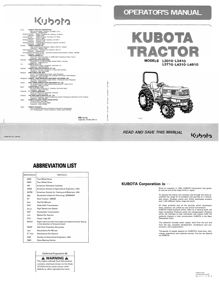 Kubota Tractor Manual | PDF