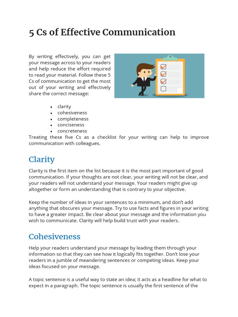 Five CS of Effective Communication | PDF | Communication | Cognitive ...