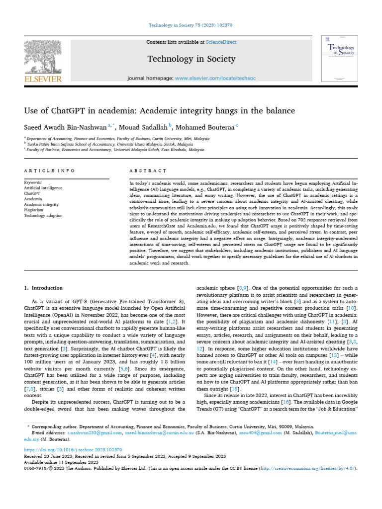 ChatGPT Use and Academic Integrity Issues | PDF | Self Esteem | Self ...