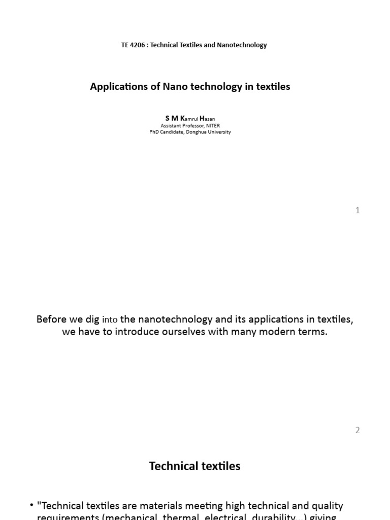 Applications of Nano Technology in Textiles | PDF | Textiles | E Textiles