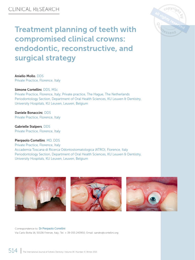 Treatment Planning of Teeth With Compromised Clinical Crowns Endodontic ...