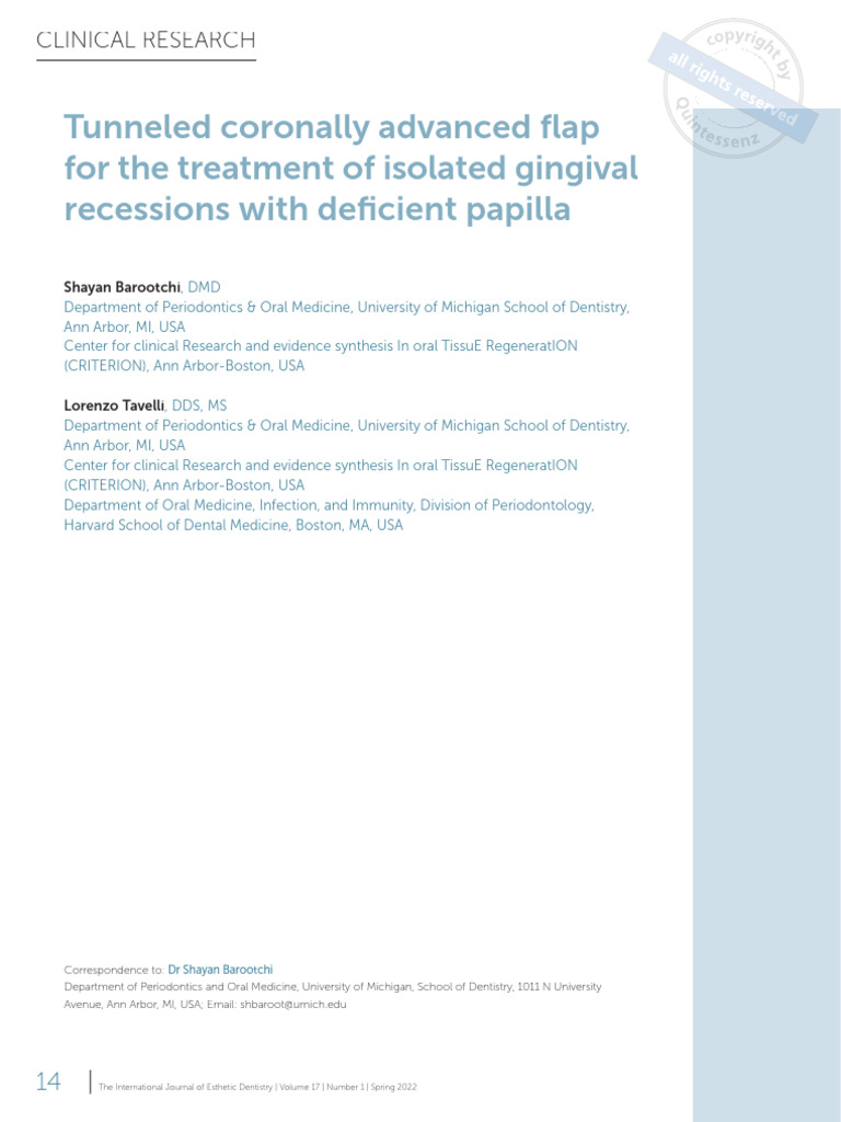Tunneled Coronally Advanced Flap For The Treatment of Isolated Gingival ...