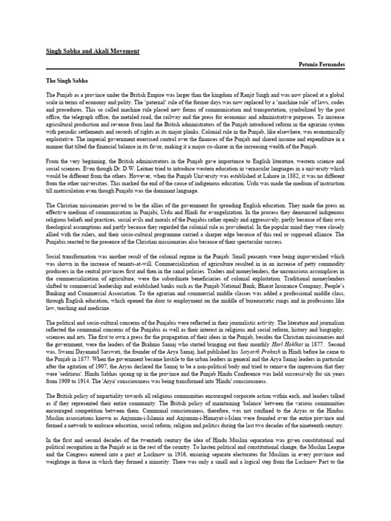 Singh Sabha and Akali Movement | PDF