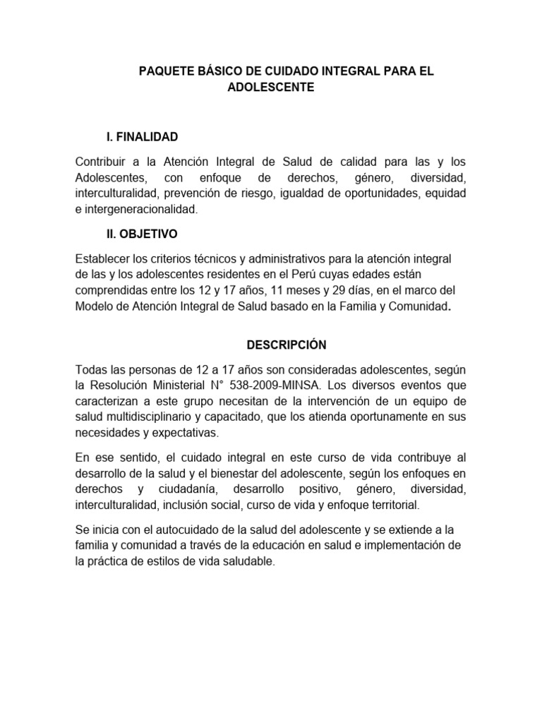 Paquete Básico de Cuidado Integral para El Adolescente | PDF