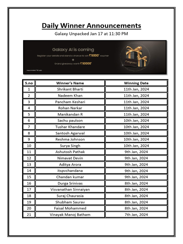 Daily Winner Announcements 11th Jan | PDF
