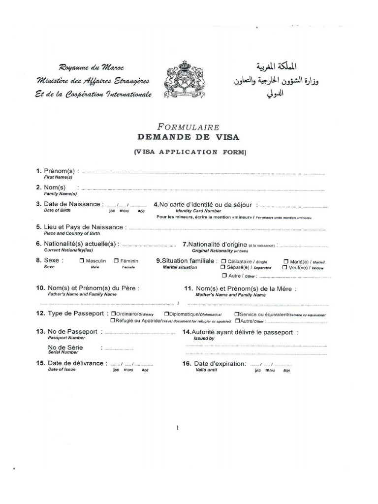 Formulaire Visa Maroc PDF | PDF